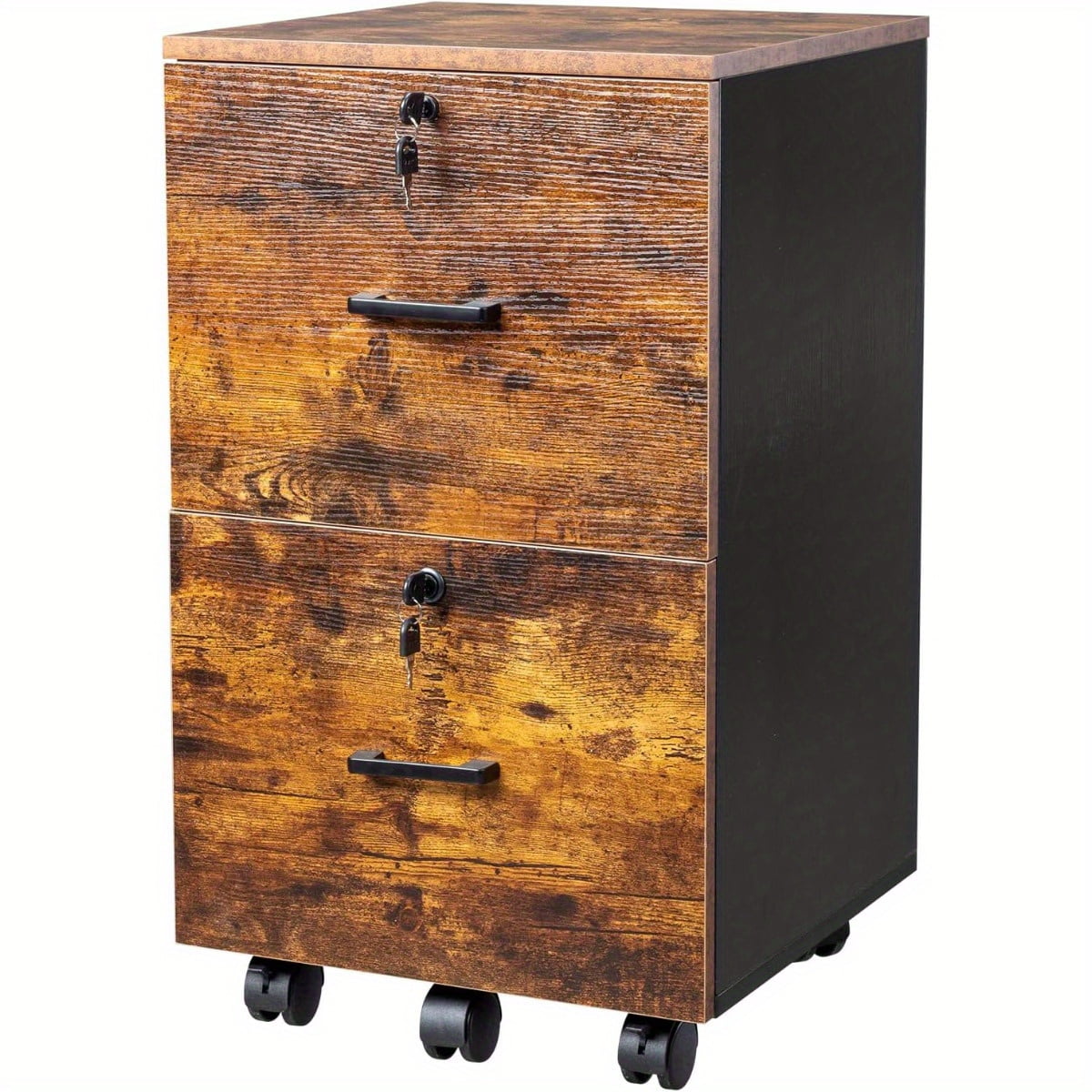 2-Drawer Small Rolling File Cabinet with Lock, Wood Filing Cabinet for ...
