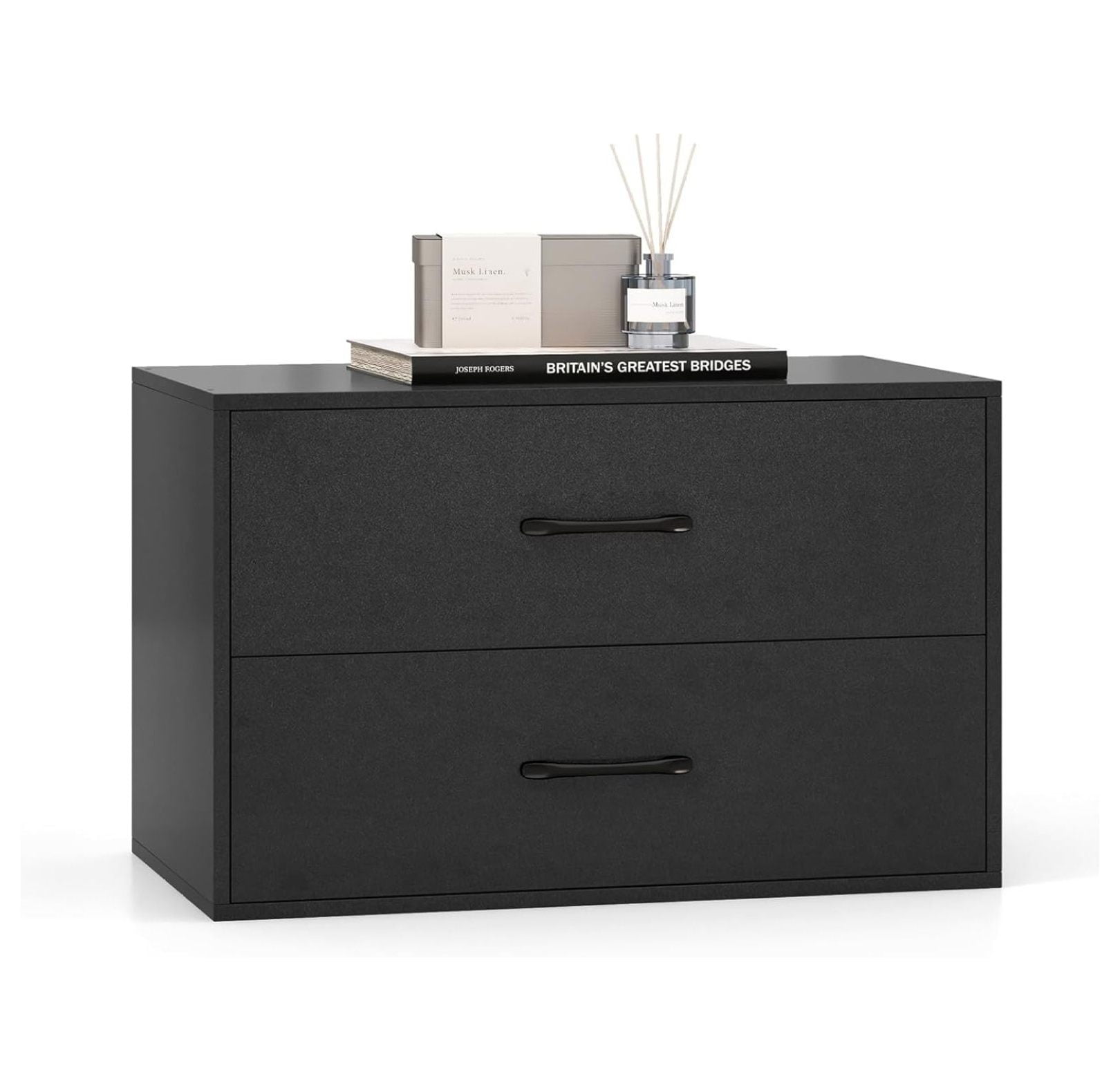 2-Drawer Stackable Dresser, Lateral File Cabinet with Metal Handle, Horizontal Storage Cabinet ...