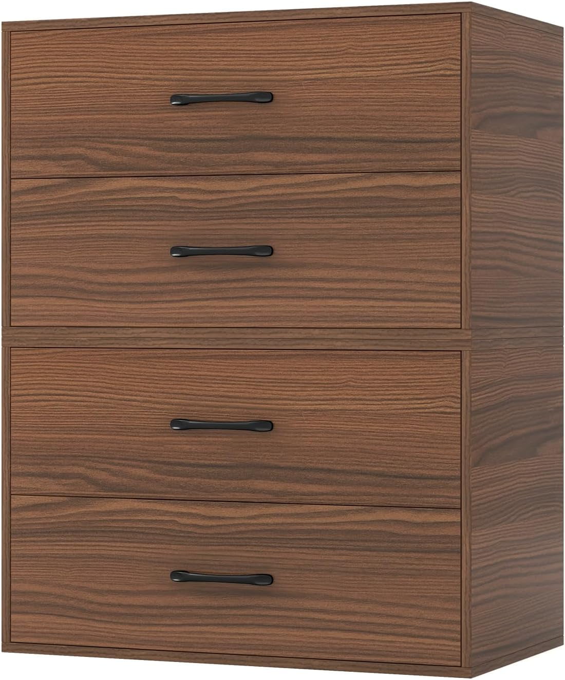 2-Drawer Stackable Dresser Set of 2, Lateral File Cabinet with Metal ...