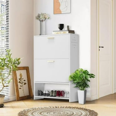 Dextrus White Shoe Cabinet, Modern Entryway Shoe Rack, Tipping Bucket ...