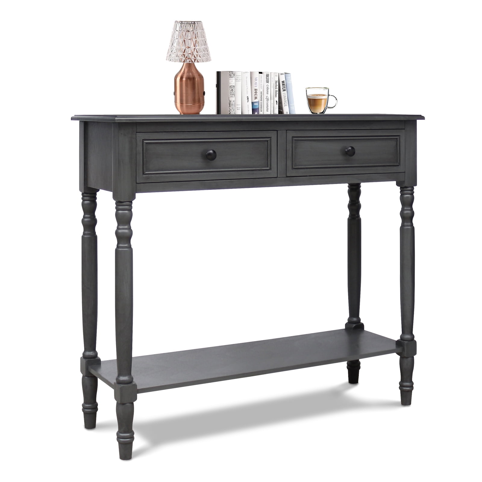 2-Drawer Storage Console Table with Shelf - 36" Entryway Desk for ...
