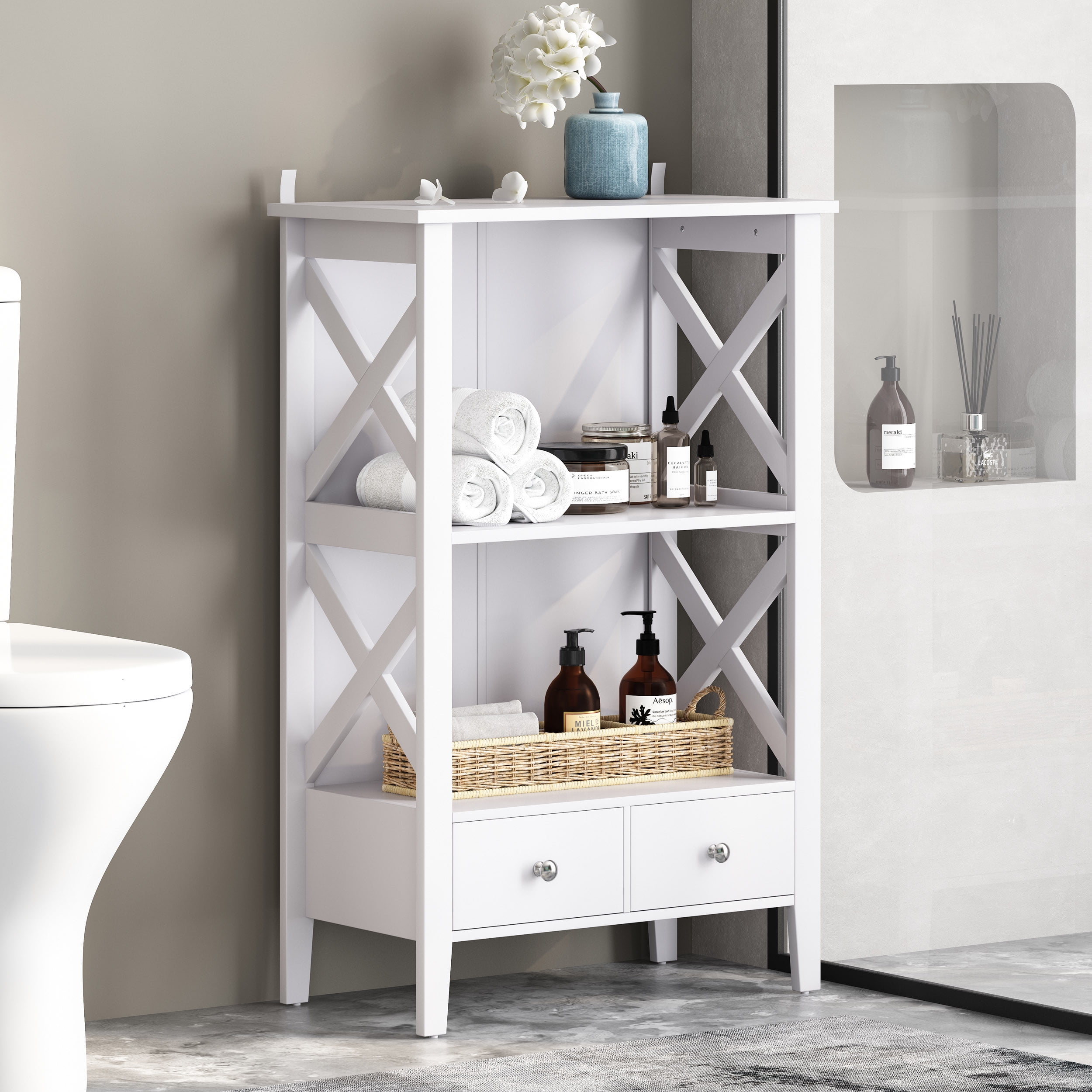 2 Drawer Storage Rack,White Mdf Bath Faucets Bathroom Storage - Walmart.com