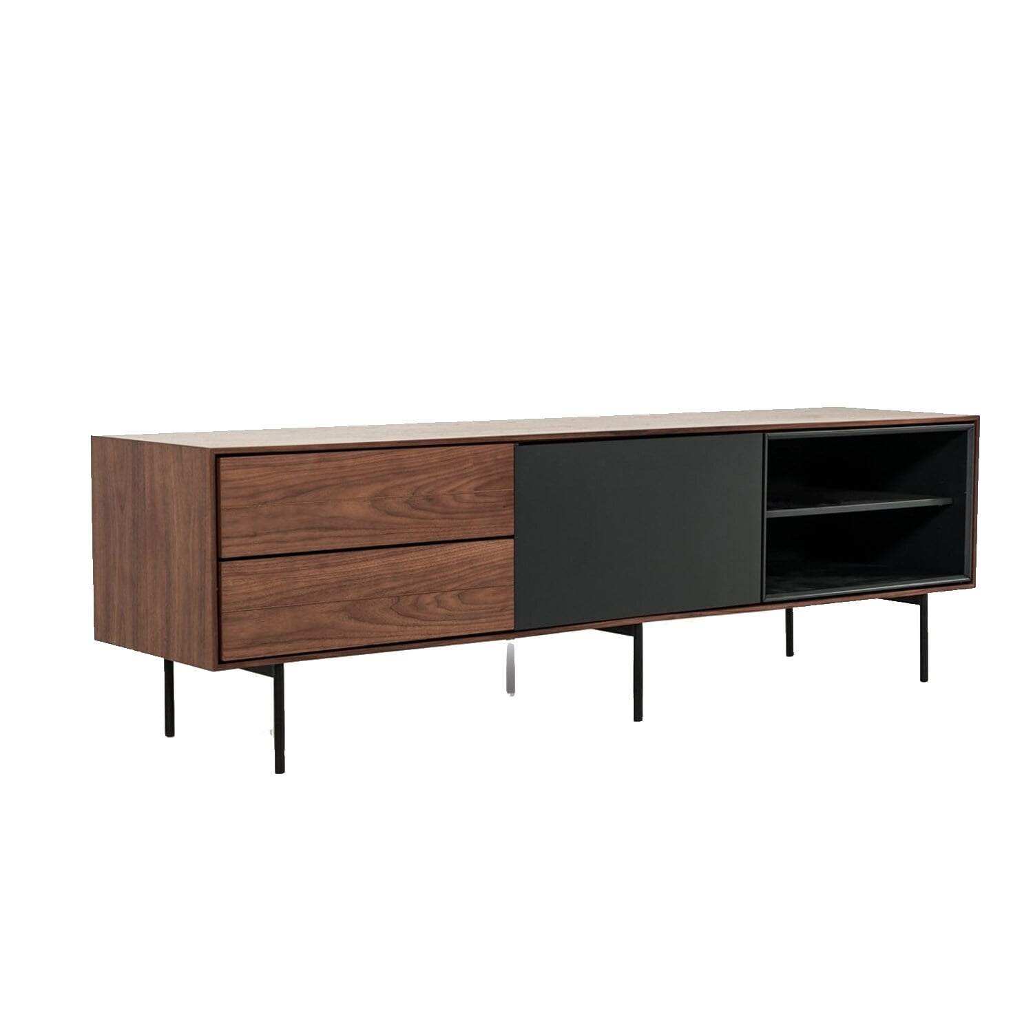 2 Drawer TV Stand with 1 Door and 2 Open Compartments, Gray and Brown ...