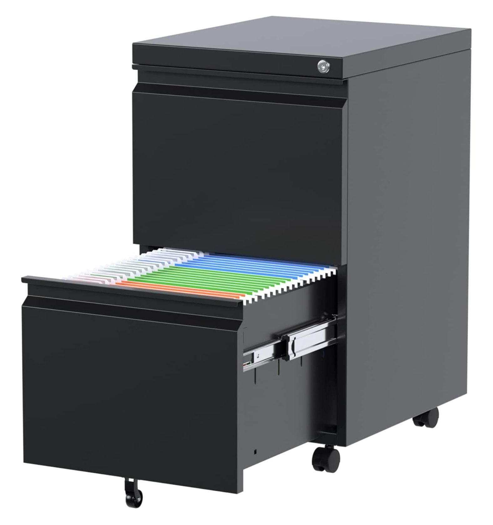 2 Drawer Vertical File Cabinet with Lock, Mobile Metal Filing Cabinet ...
