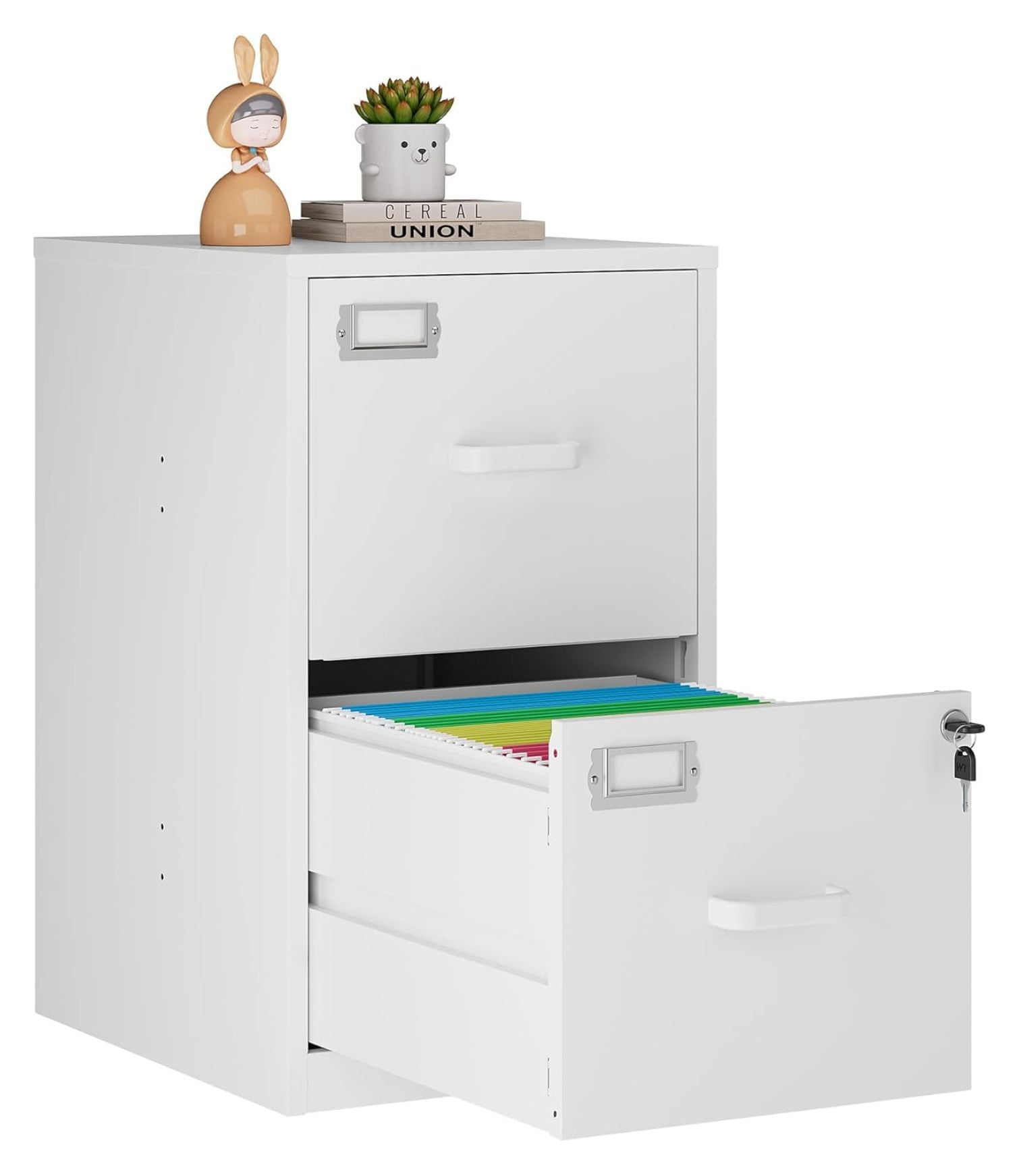 2 Drawer Vertical File Cabinet with Lock, White Metal, Under Desk, Easy ...