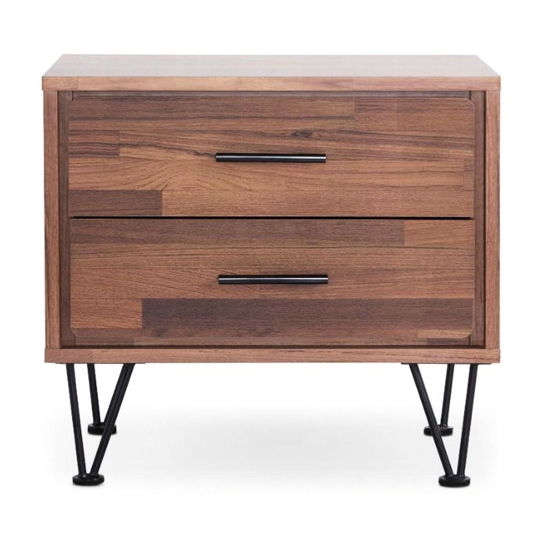 2 Drawer Walnut Nightstand with Metal V-Shape Black Legs - Aesthetic ...