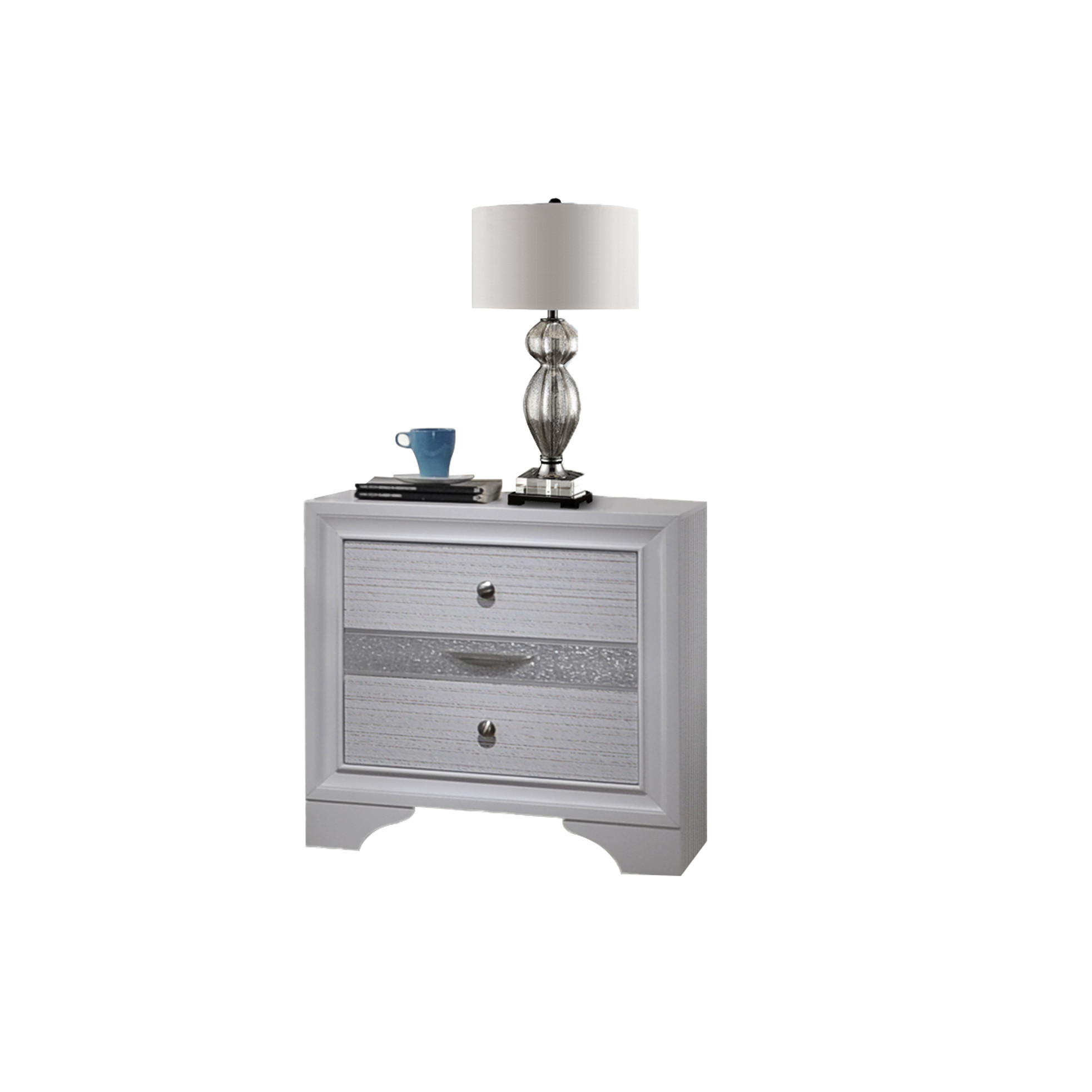 2 Drawer White Nightstand For Bedroom - Strong Wood, Full Extension ...
