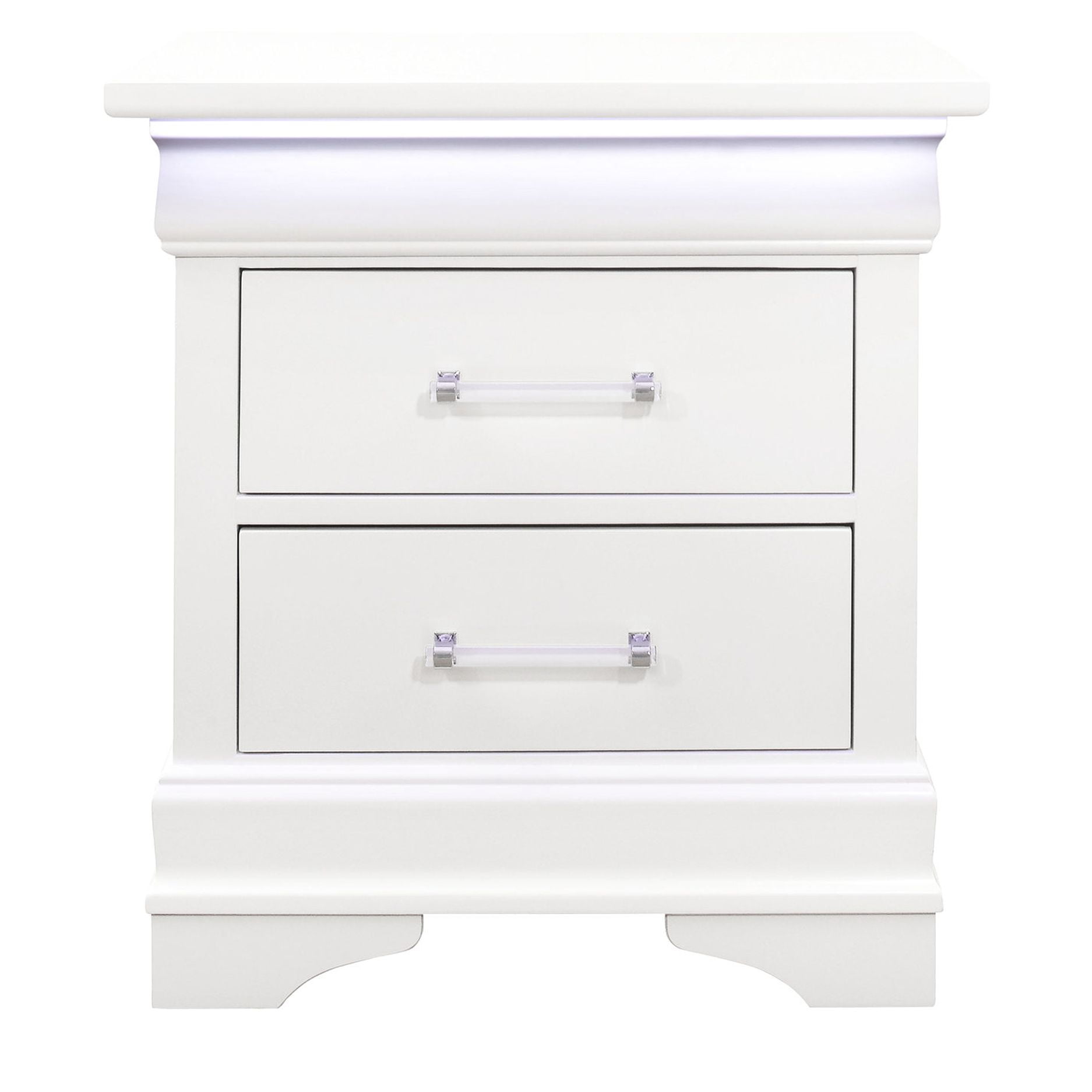 2 - Drawer White Nightstand with Solid Wood+MDF | LED Illumination ...