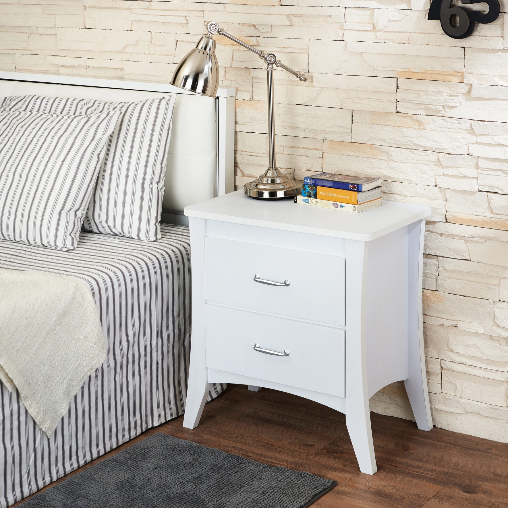 2-Drawer White - Two Drawers with Safety Stop - Bedroom Nightstand ...