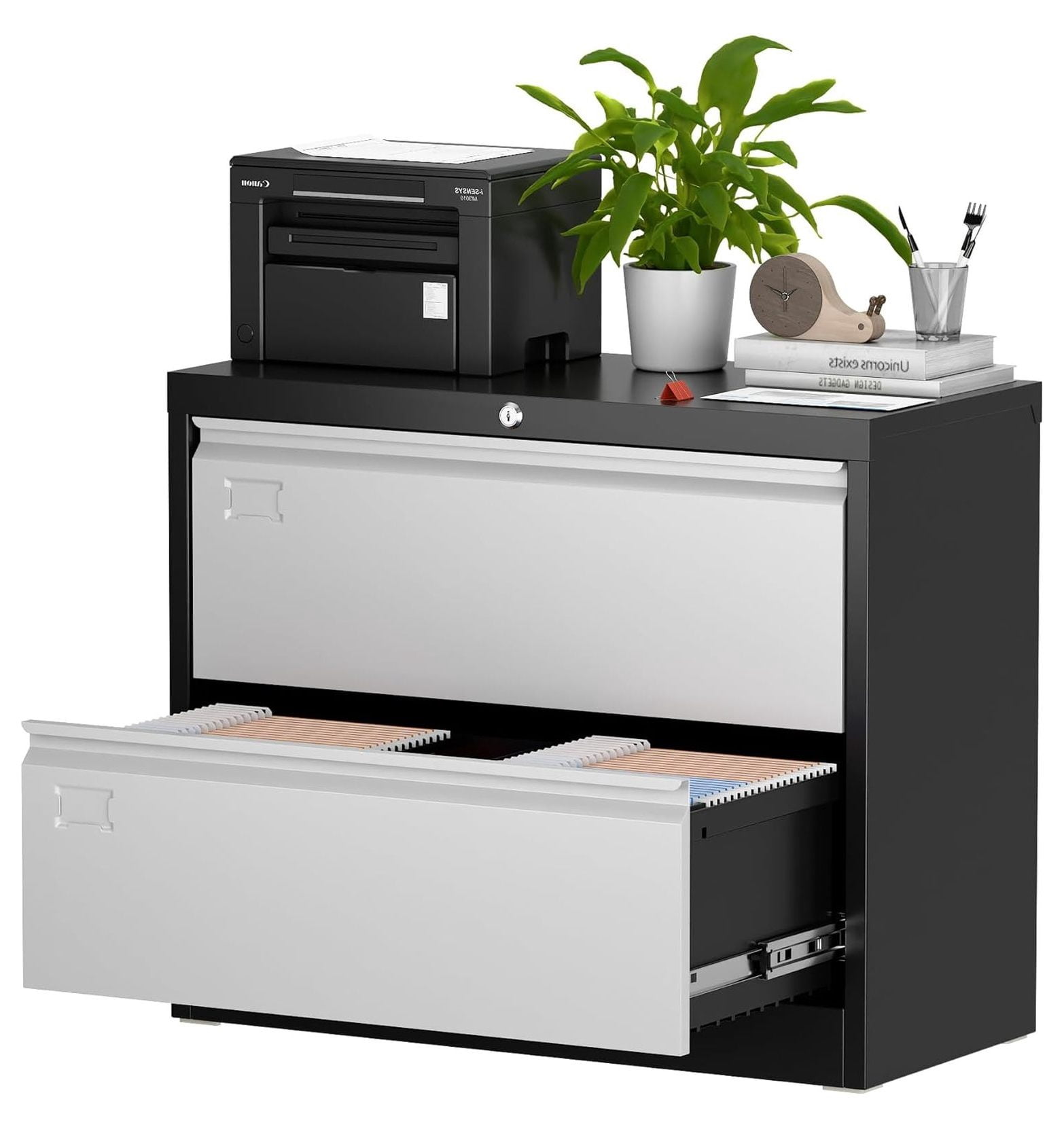 2 Drawer Wide Lateral File Cabinet, Lockable Metal Filing Cabinet with ...