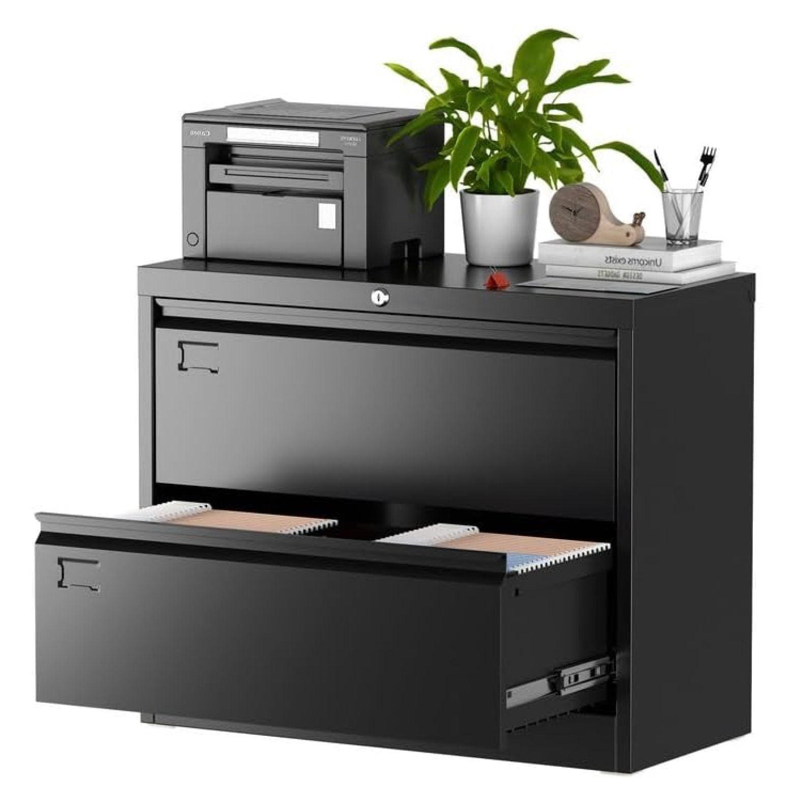 2 Drawer Wide Lateral File Cabinet, Metal Filing Cabinet with Lock ...