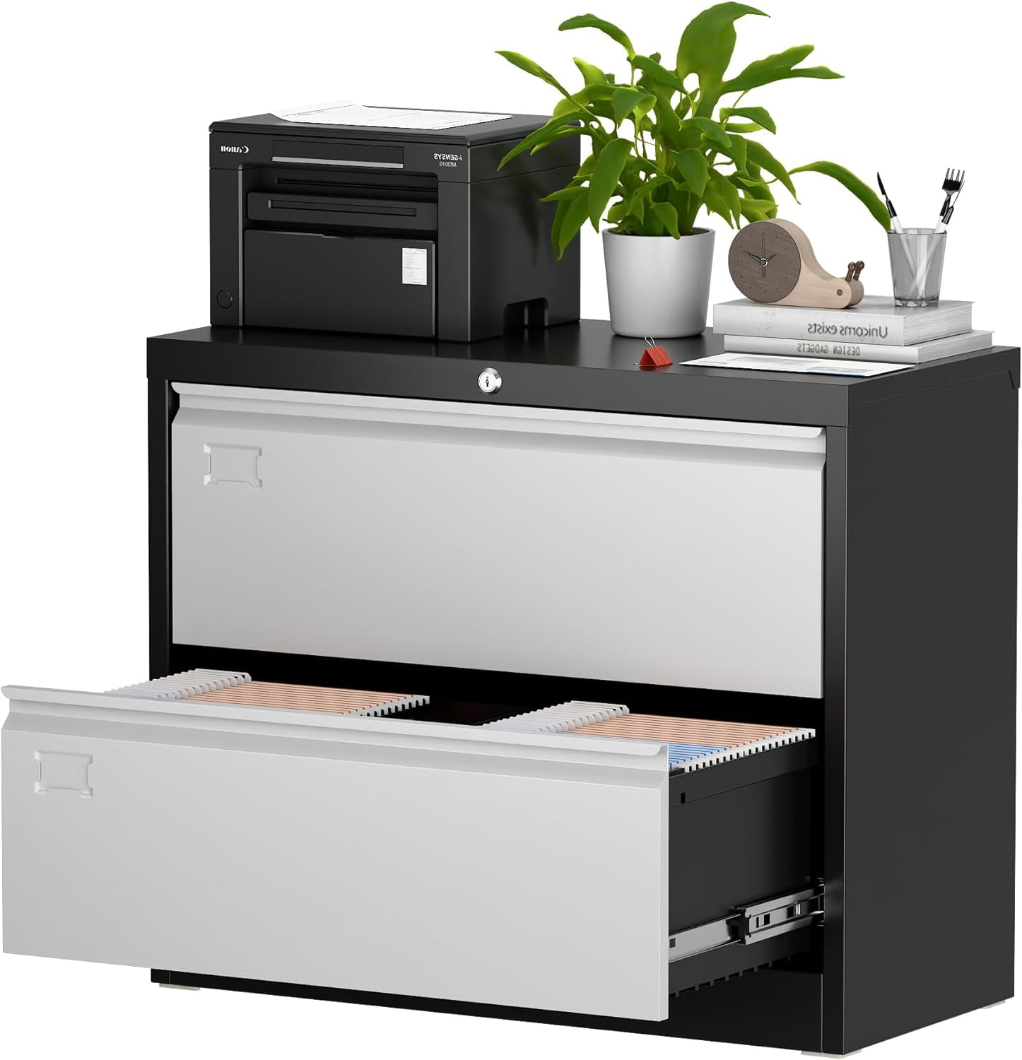 2 Drawer Wide Lateral File Cabinet Metal Filing Cabinet with Lock ...