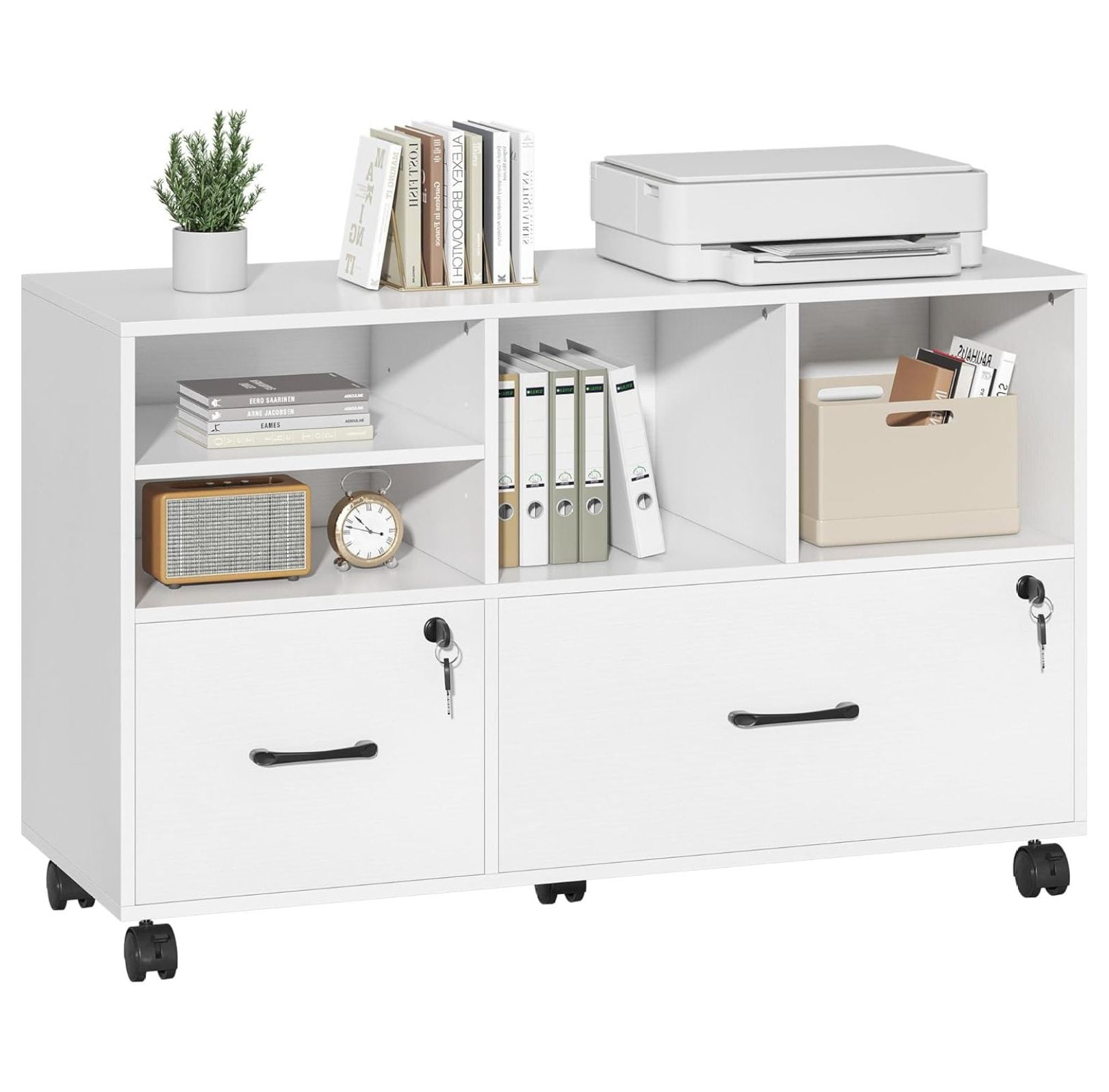 2 Drawer Wood Lateral File Cabinet with Lock, Lockable Rolling Filing ...
