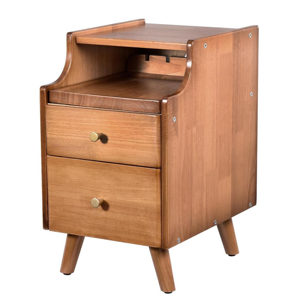 2-Drawer Wooden Bedside Table, Small Nightstand for Bedroom, Living ...