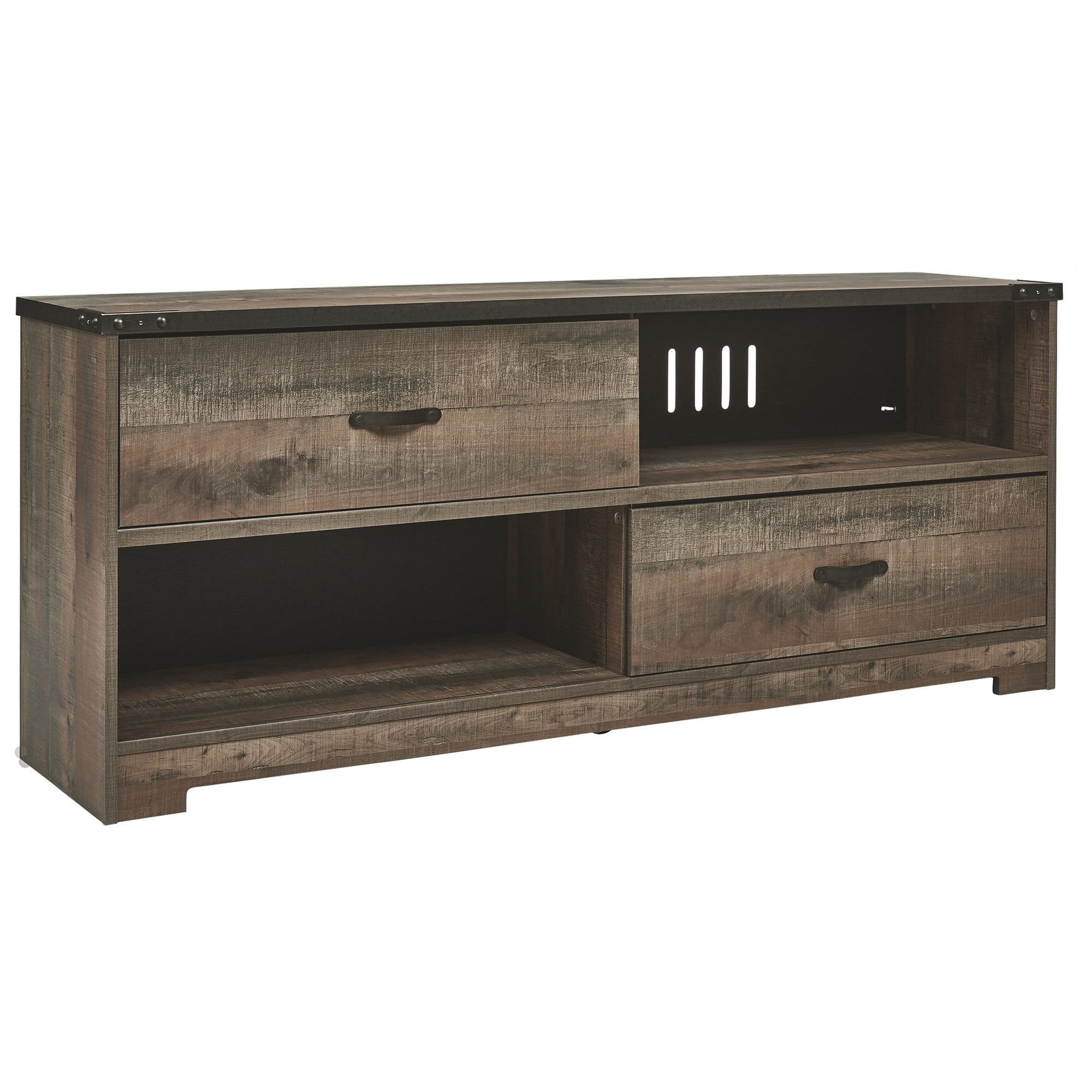 2 Drawer Wooden TV Stand with Open Shelves, Rustic Brown - Walmart.com