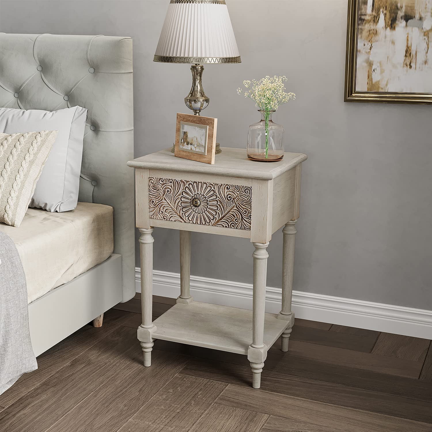 2 Drawers Accent Dresser Vintage Small Accent Chest with 4 Wood Legs ...