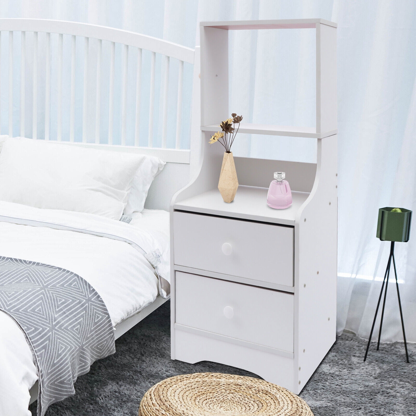 2 Drawers Bedside Table Nightstand Storage Shelfs Makeup Table Bedroom ...