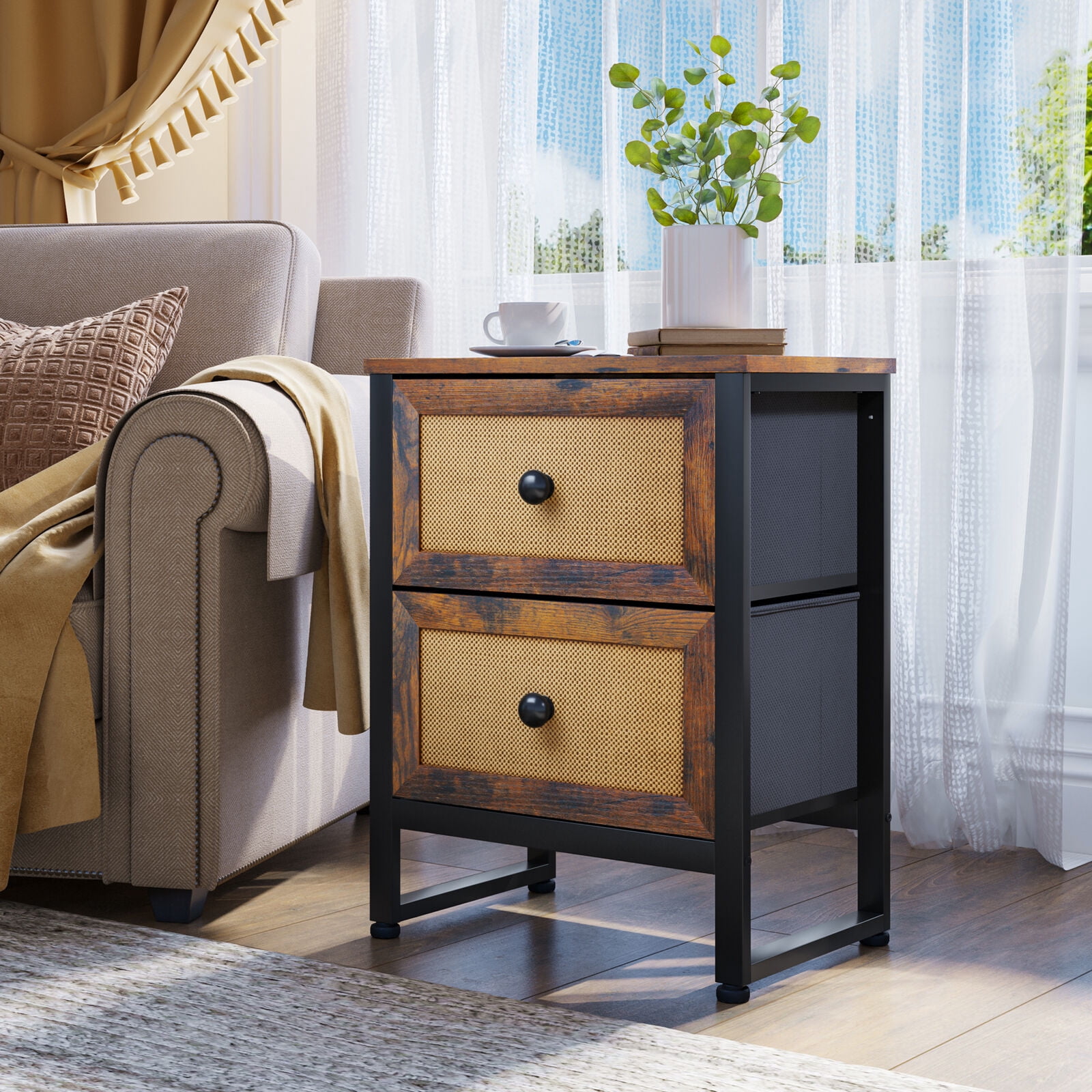 2 Drawers Dresser Bedside Table Nightstand Storage Organizer End Side ...