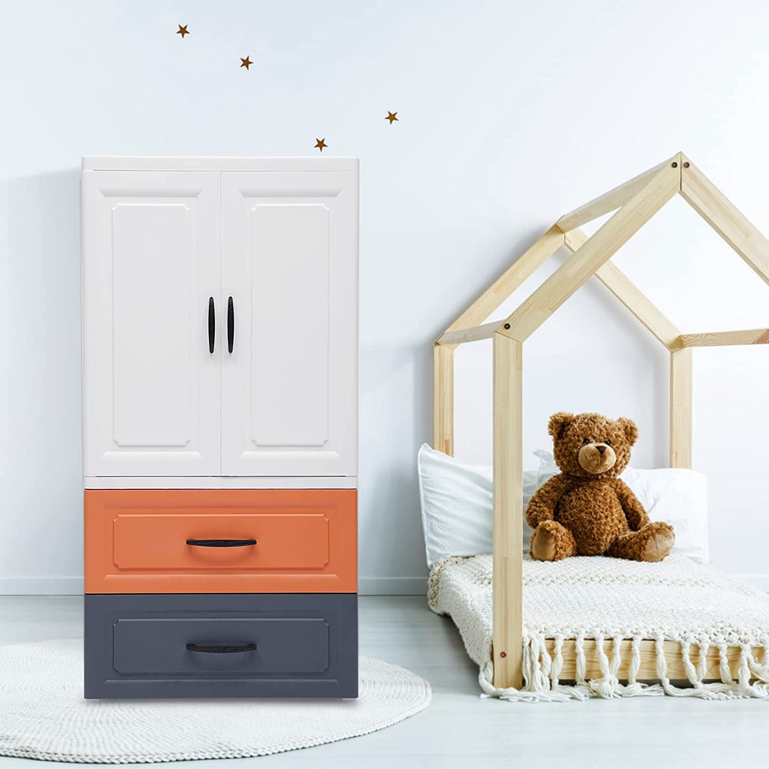 2 Drawers Dresser Chest of Storage Organizer Unit Closet with 4 Pulleys ...