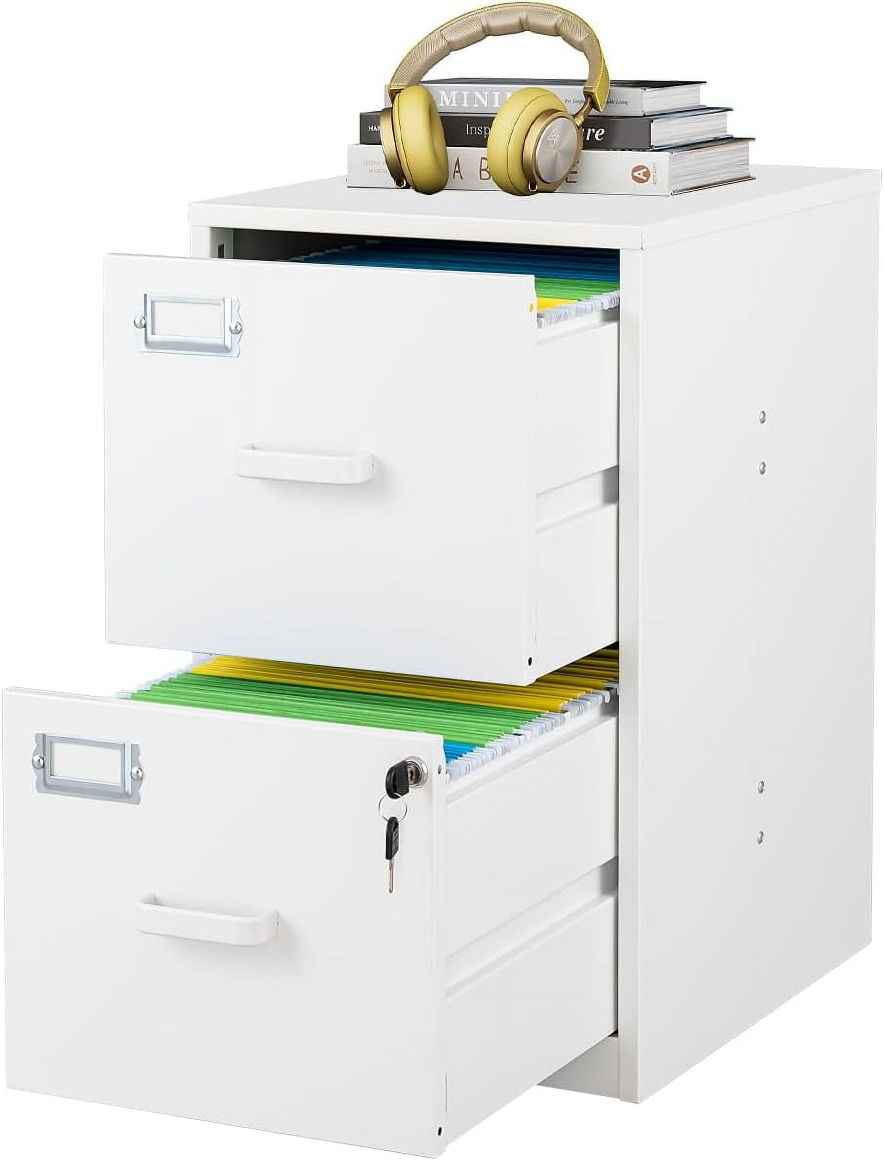 2 Drawers File Cabinet White Metal Vertical Filing Cabinets Metal ...