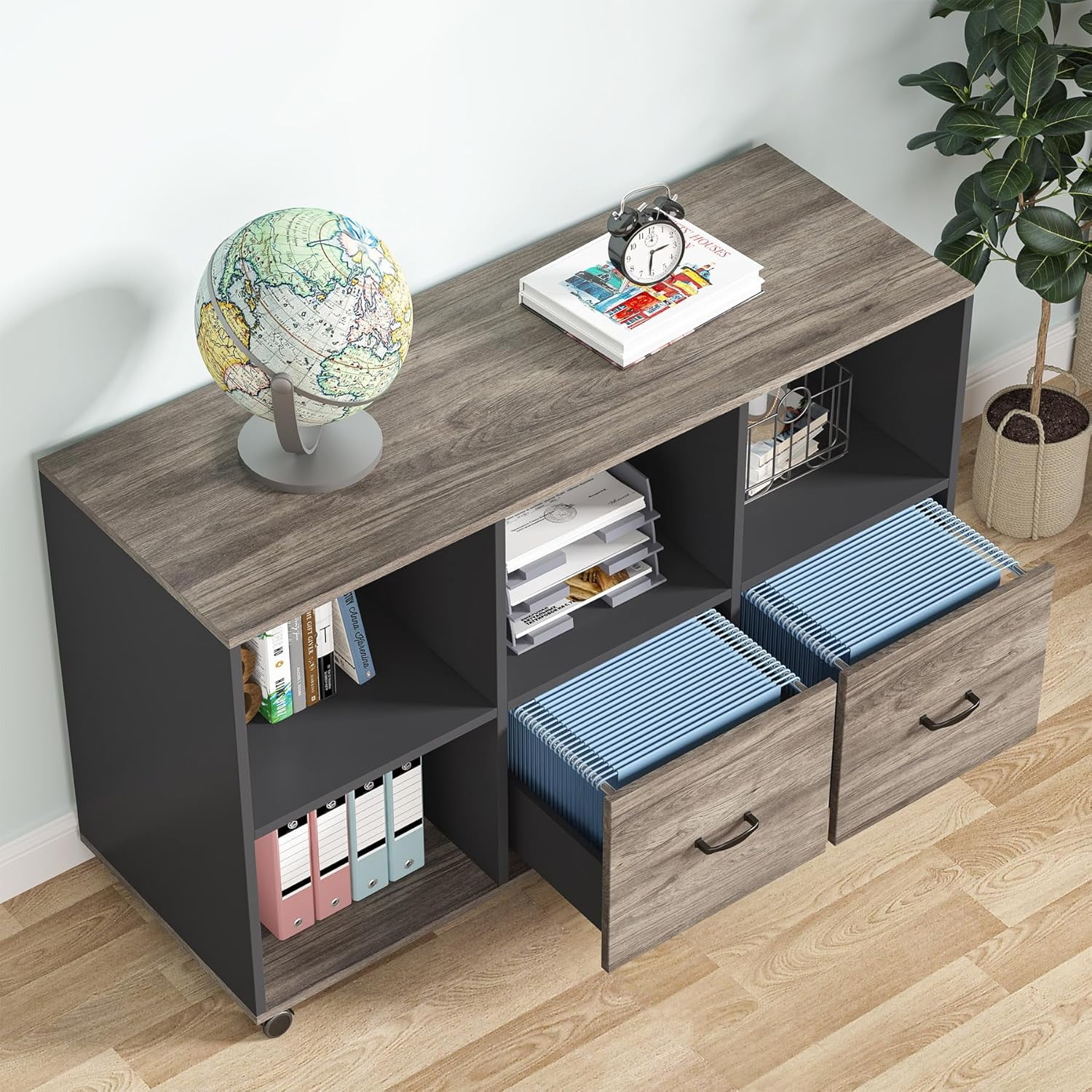 2 Drawers Lateral File Cabinets 43-inch Mobile Wood Filing Cabinet ...
