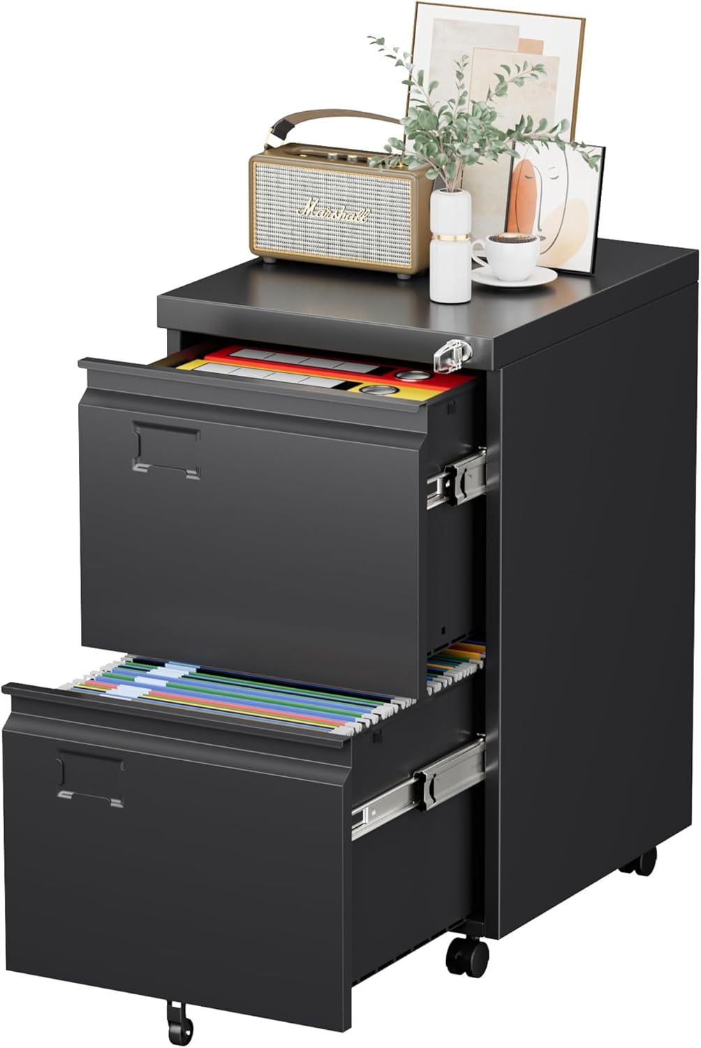 2 Drawers Metal File Cabinet with Lock, Under Desk Mobile Filing ...