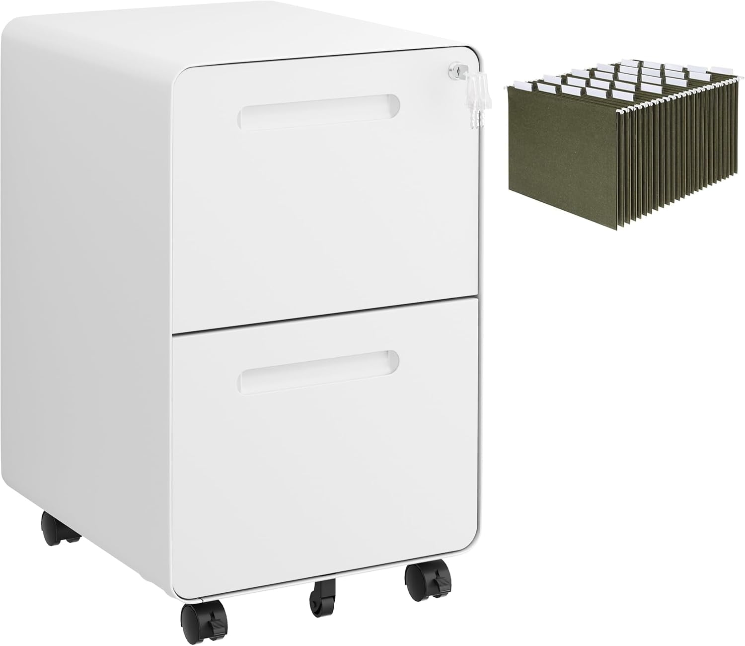 2 Drawers Metal Filing Cabinet with Lock with 25 File Folders Mobile ...