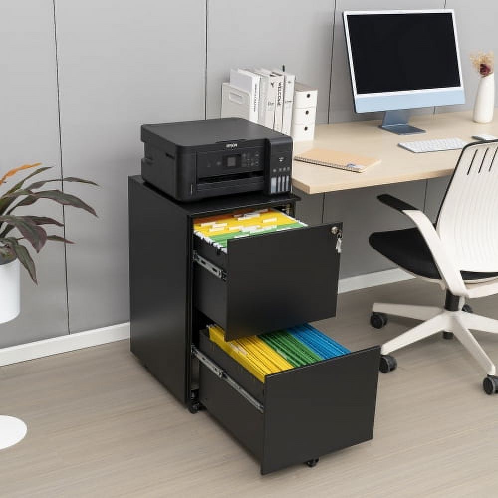2 Drawers Mobile Cabinet, Lockable Steel Filing Cabinet on Anti-tilt ...