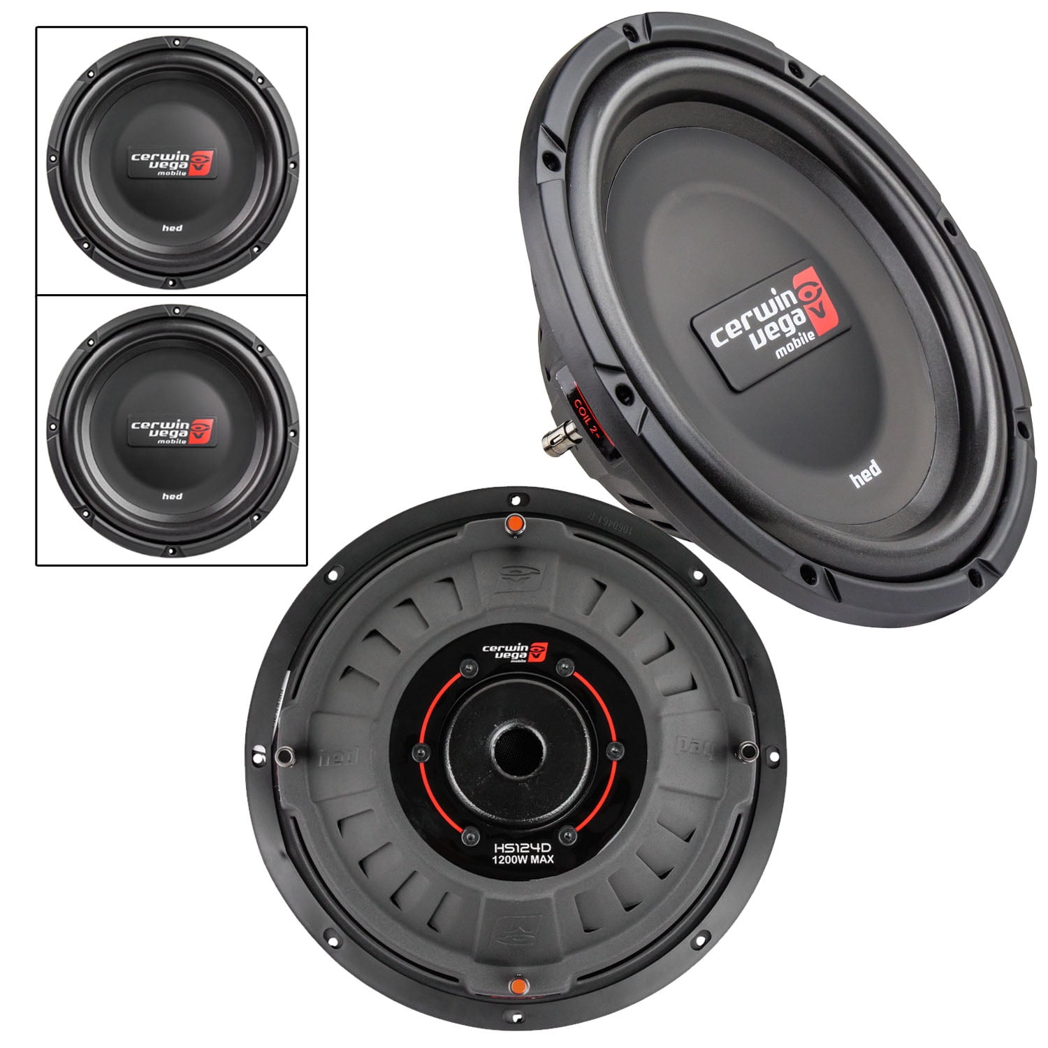 2 Dual 12" Shallow Subwoofer 4 Ohm 1200W Max Power HED Series Cerwin ...