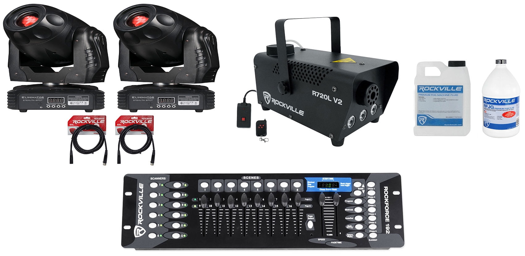(2) Eliminator Stealth Spot LED Moving Head Lights+DMX Control+Fogger ...