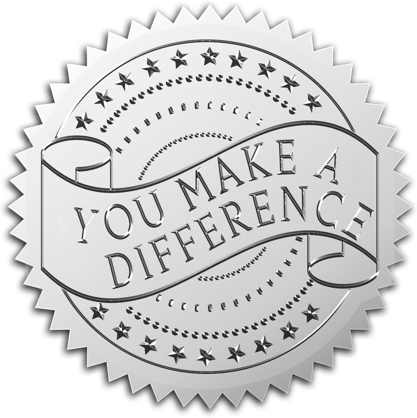 2" Embossed Silver Foil Stickers You Make A Difference 100pcs Certificate Seals Silver Embossed ...