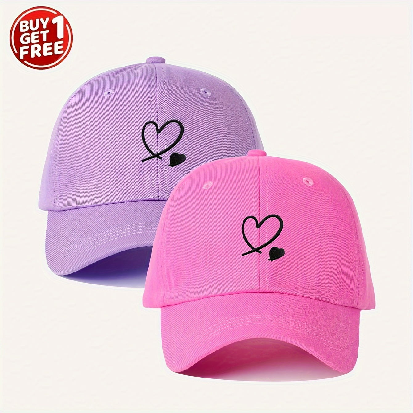 2 Embroidered Double Heart Baseball Cap Unisex Breathable Adjustable ...