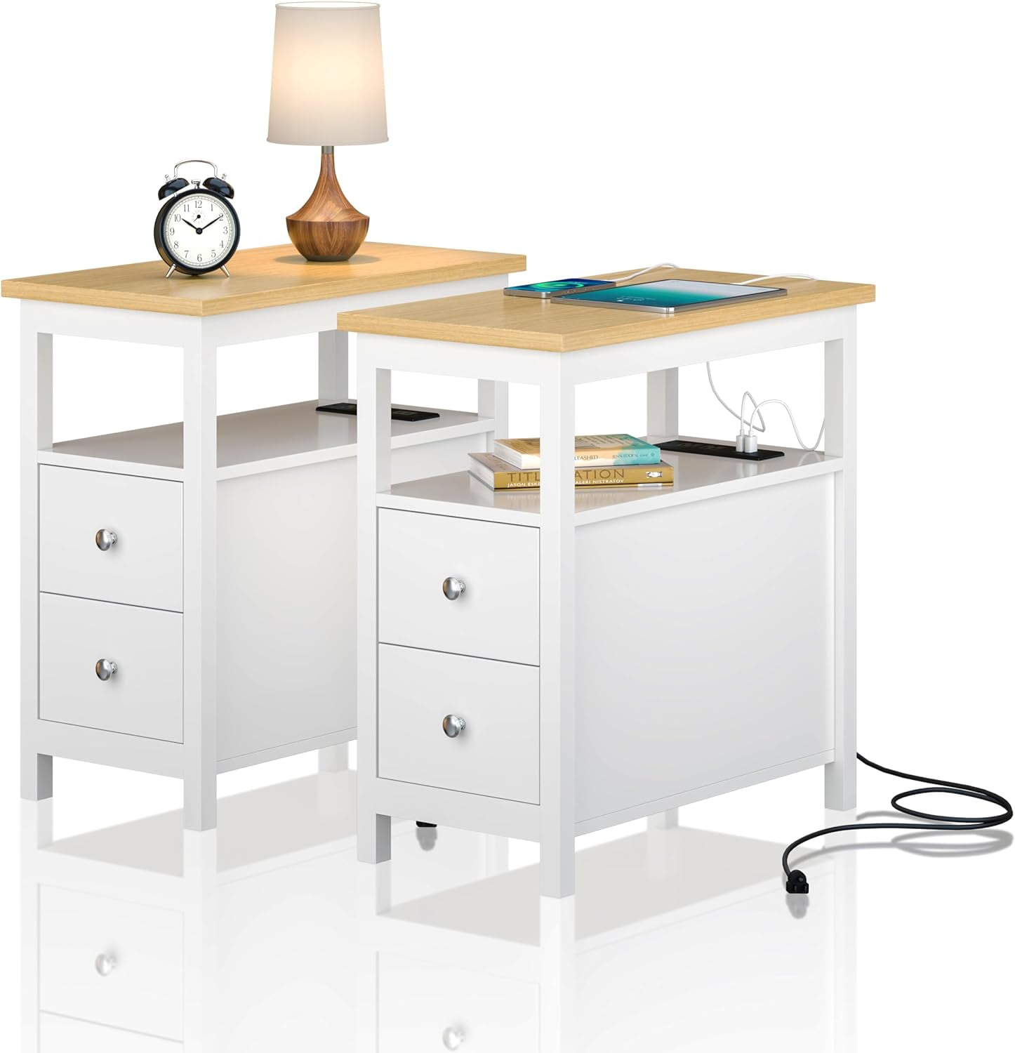 2 End Table with Charging Station, Side Tables Living Room with 2 ...