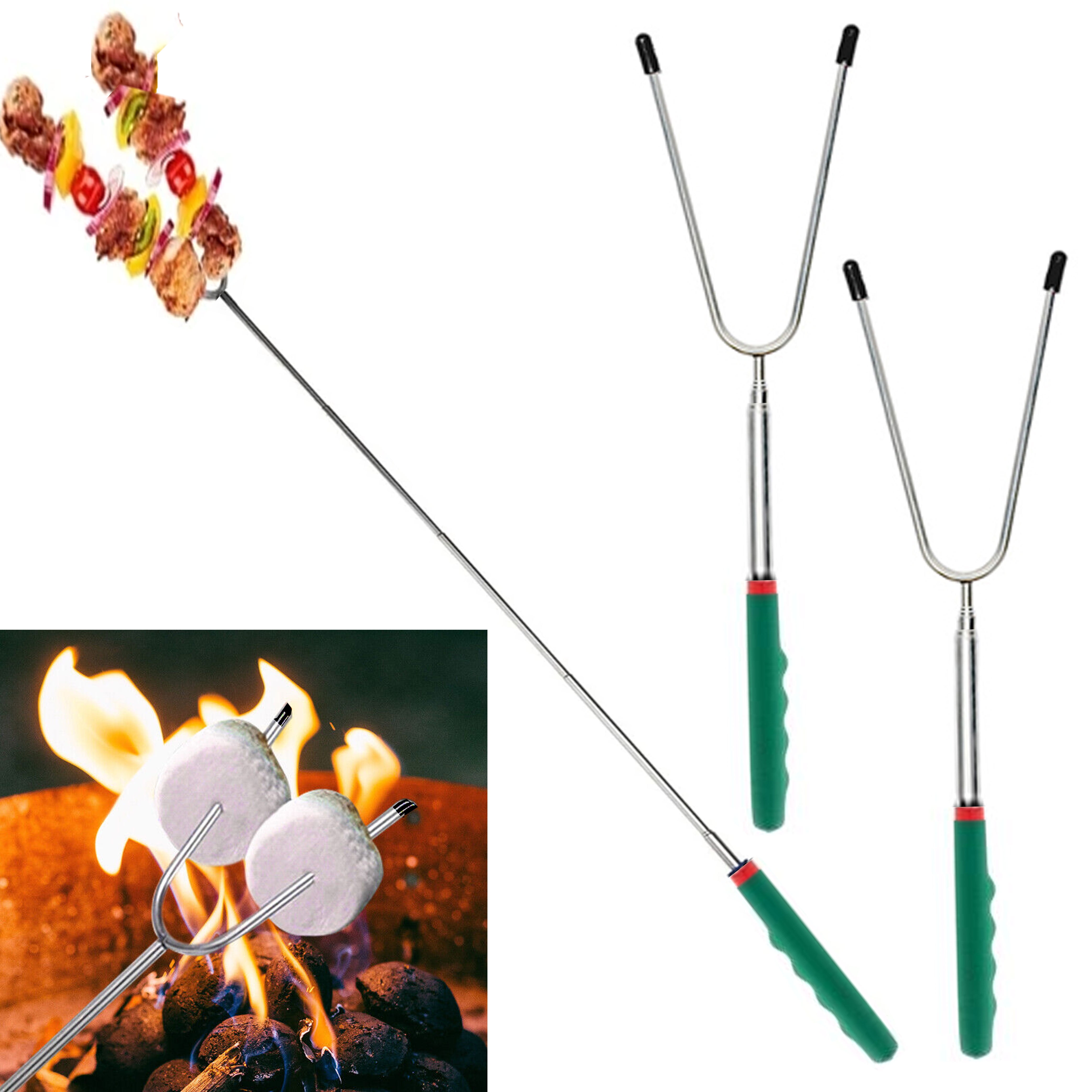 2 Extra Long 60" Telescopic Roasting Fork Extendable Hot Dog ...
