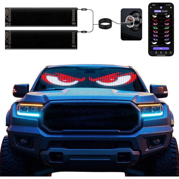 2 Eyes for Windshield 14.56"x3.62", Programmable Animated Devil Eyes ...