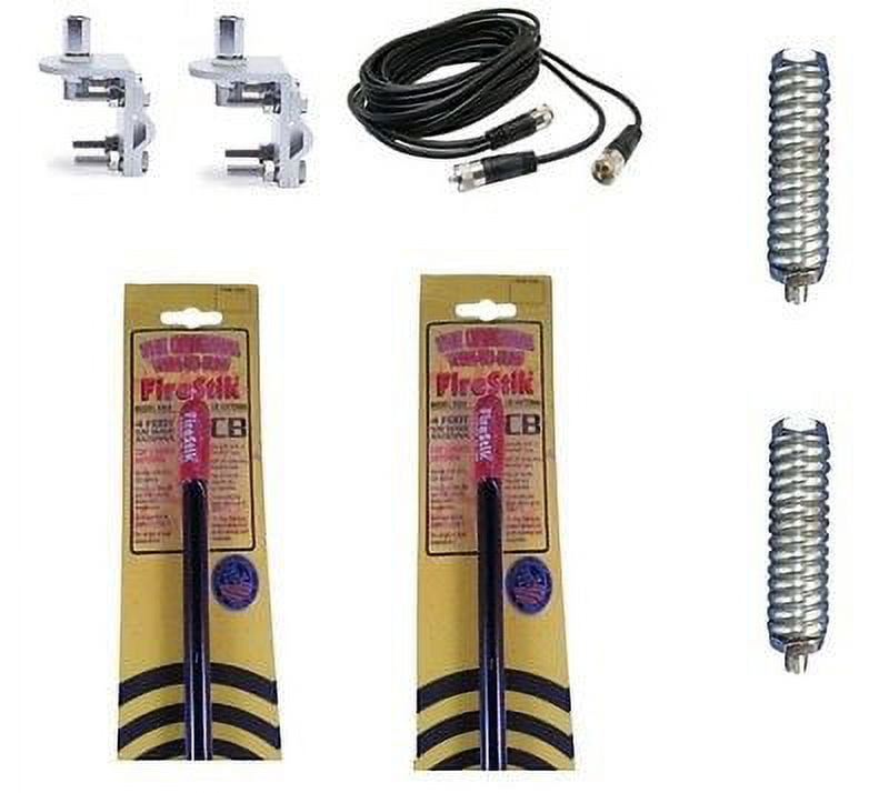 2 FIRESTIK KW4 B 4FT BLACK CB ANTENNA, 12FT rg59 DUAL COAX, MOUNTS ...