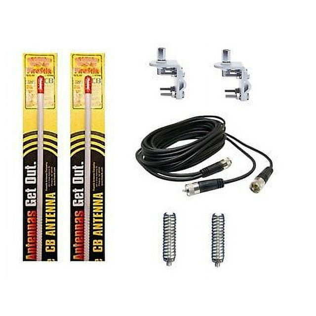 2 FIRESTIK KW4 W 4FT WHITE CB ANTENNA, 12FT rg59 DUAL COAX, MOUNTS ...