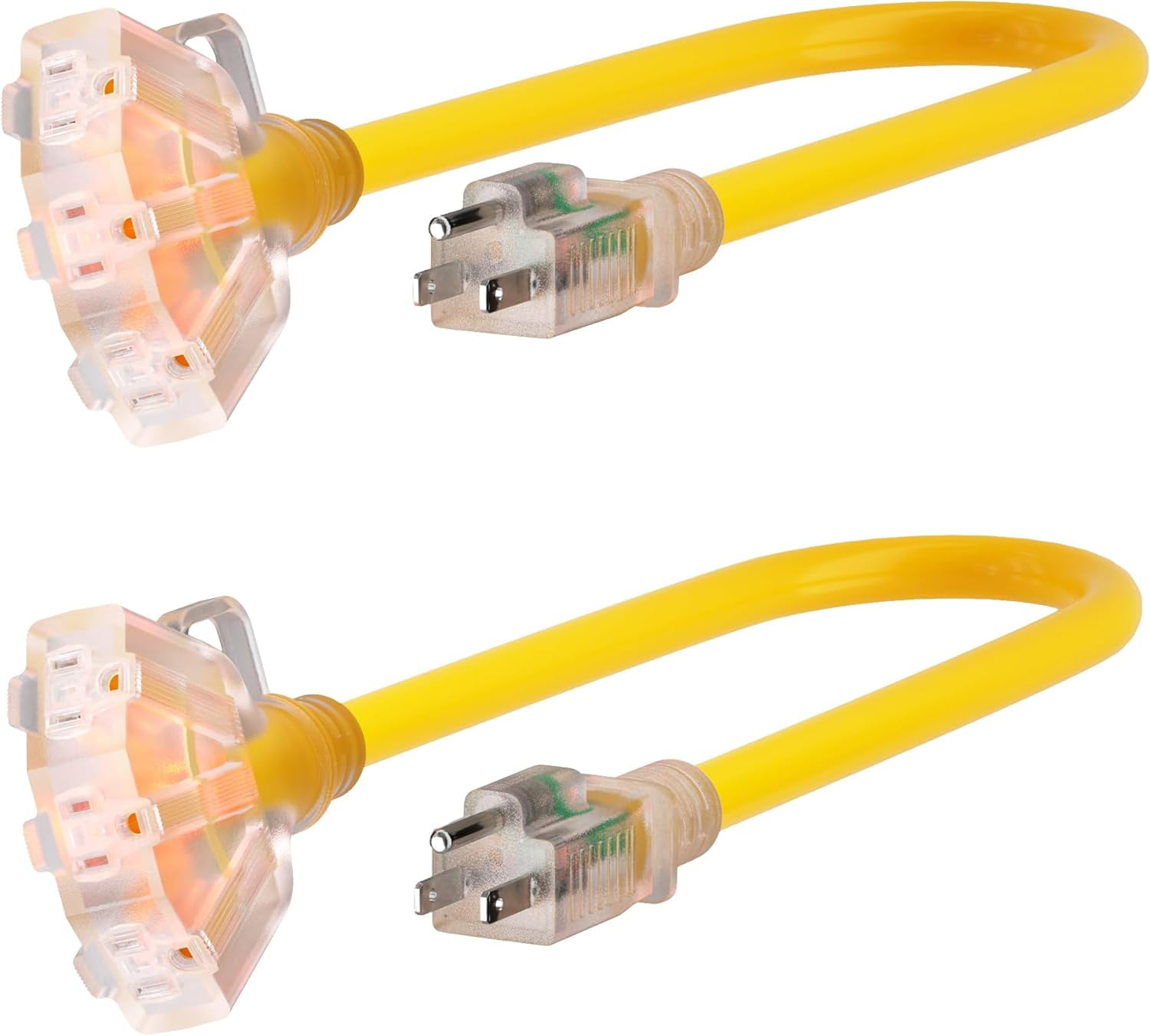 2 FT 2 Pack 12/3 Gauge Outdoor Extension Cord with Multiple Outlets ...