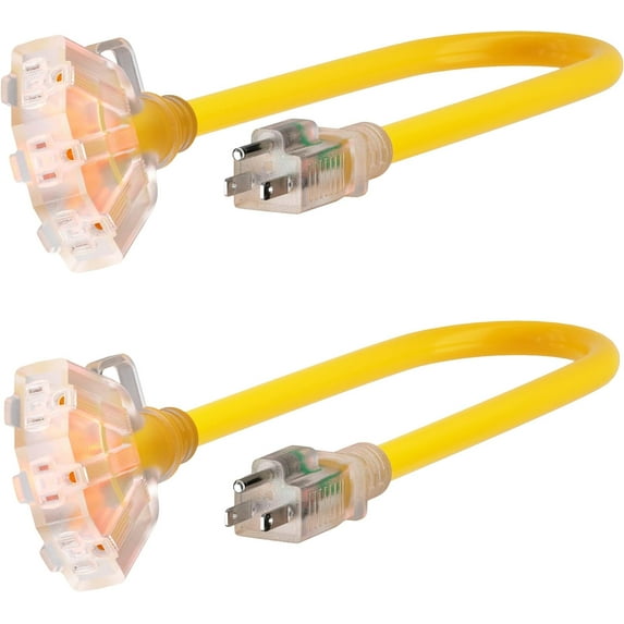 2 FT 2 Pack 12/3 Gauge Outdoor Extension Cord with Multiple Outlets ...