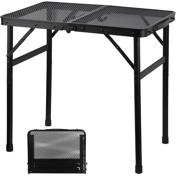 2 FT Black Camping Table with Mesh Desktop, Portable Folding Grill ...
