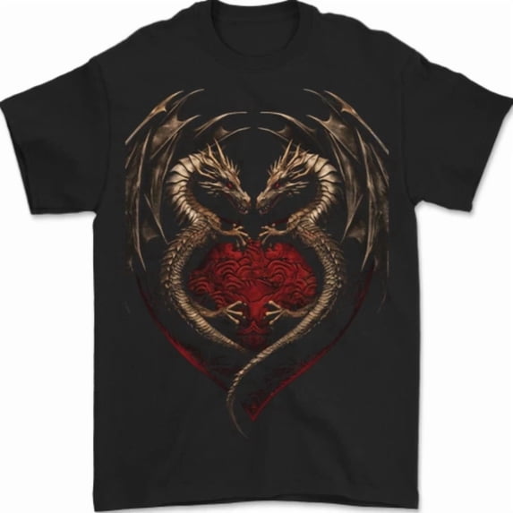 2 Fantasy Dragons In A Heart Shape Gothic Goth T-Shirt - Walmart.com