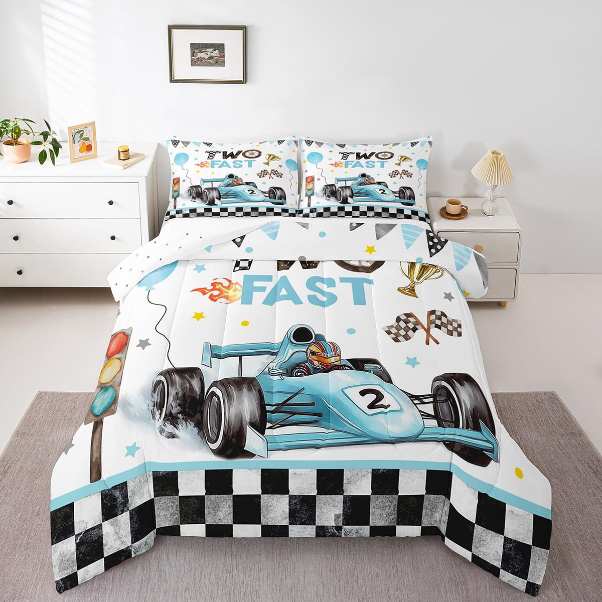 2 Fast 2 Furious Birthday Decorations Bedding For Boys Blue Race Car ...