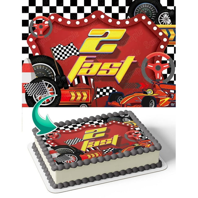 2 Fast Racing Cars Edible Image Cake Topper Personalized Birthday Sheet ...