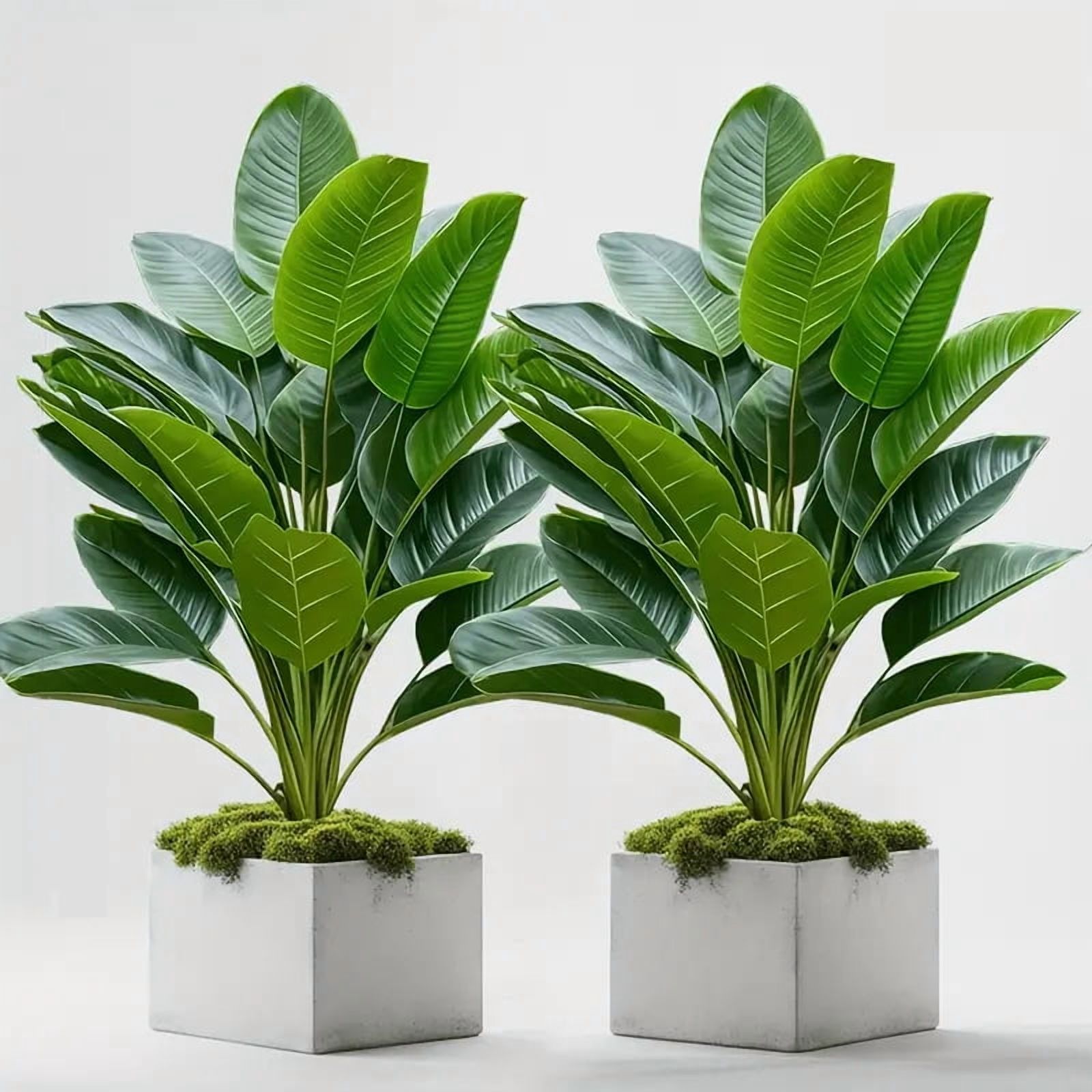 2 Faux Banana Trees with 24 Large Leaves Outdoor Artificial Green ...