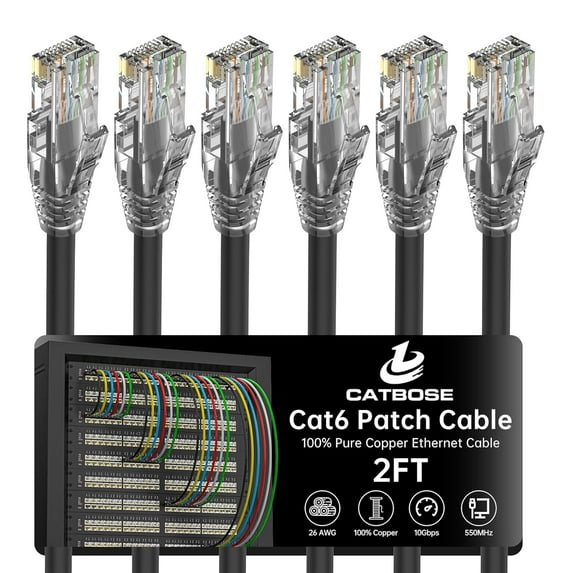 2 Feet Cat6 Patch Cable(6 Pack), Solid Pure Copper Patch Cord, Cat 6 ...