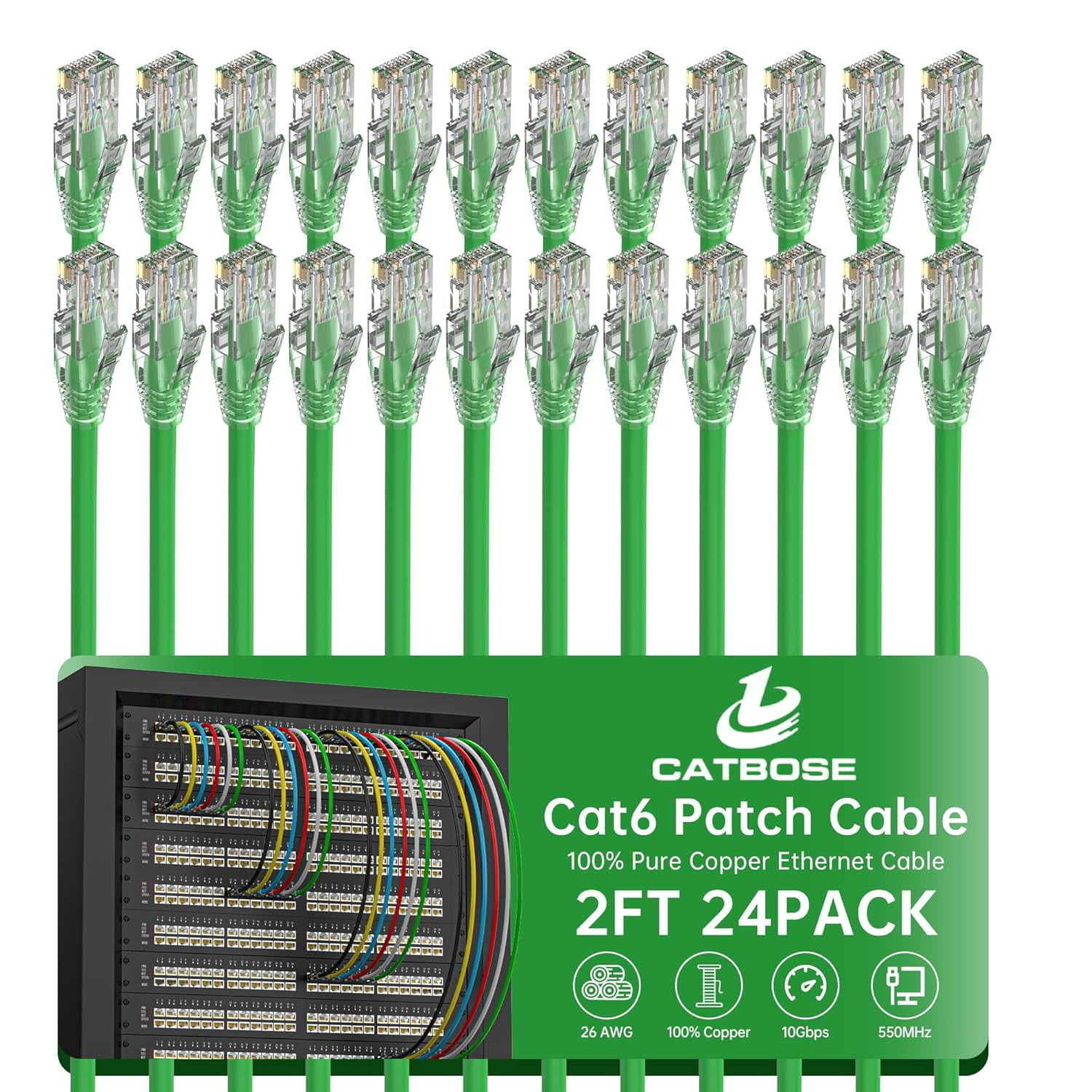 2 Feet Cat6 Patch Cables(24 Pack), Solid Pure Copper Patch Cord, Cat 6 ...