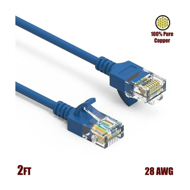 2 Feet Cat6A RJ45 SLIM Ethernet LAN Network UTP Cable Copper Wire 28AWG ...