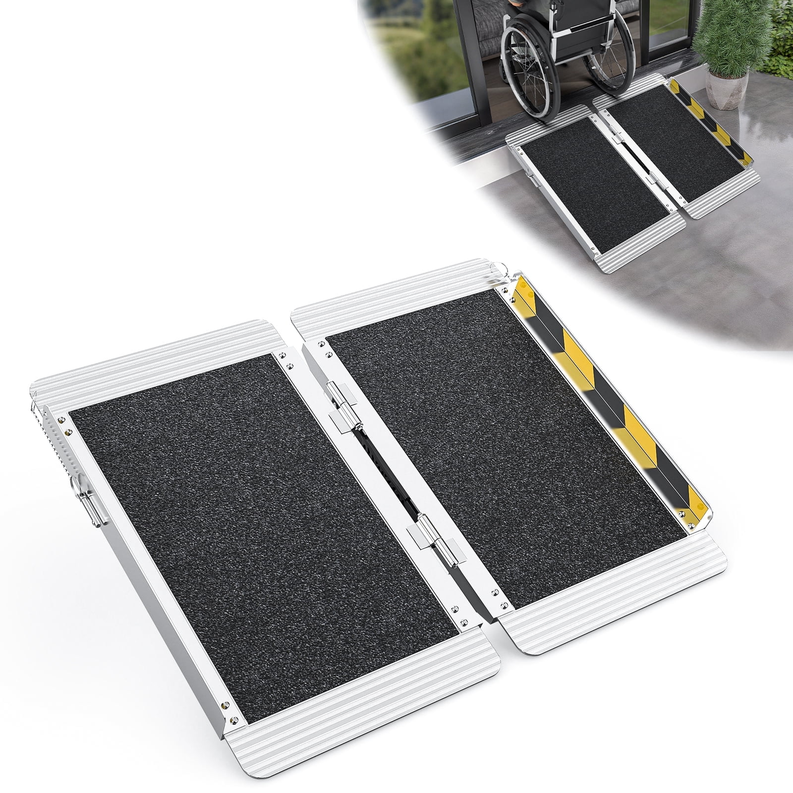 2 Feet Portable Wheelchair Ramp, 600 LBS Capacity Folding Aluminum ...