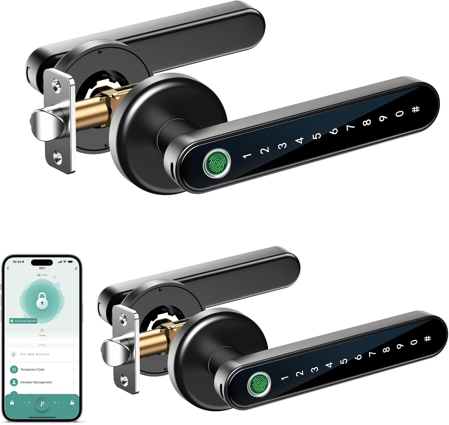 2 Fingerprint Door Lock with Handle Door Lock with Keypad for Hotel ...