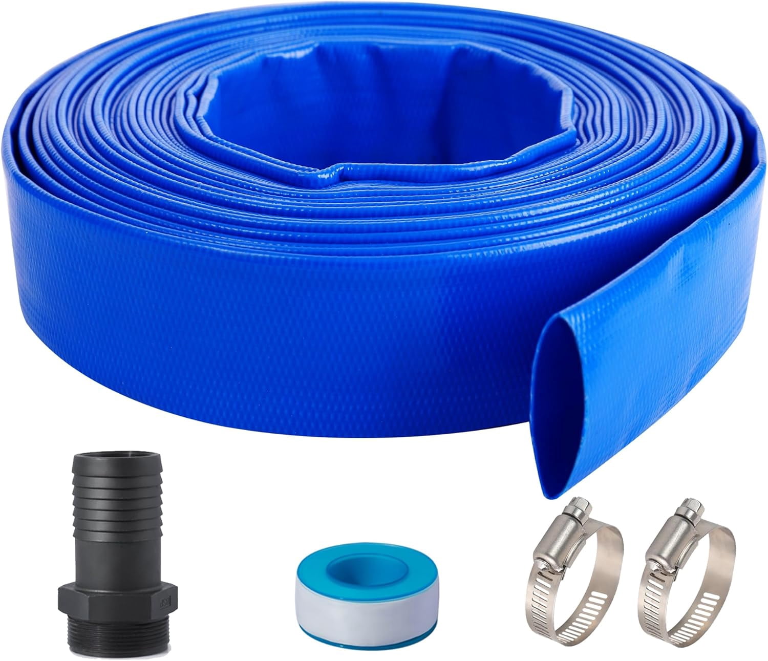 2" (Flat 3.4’’ width) x 100 FT Pool Backwash Hose Kit with Male NPT ...